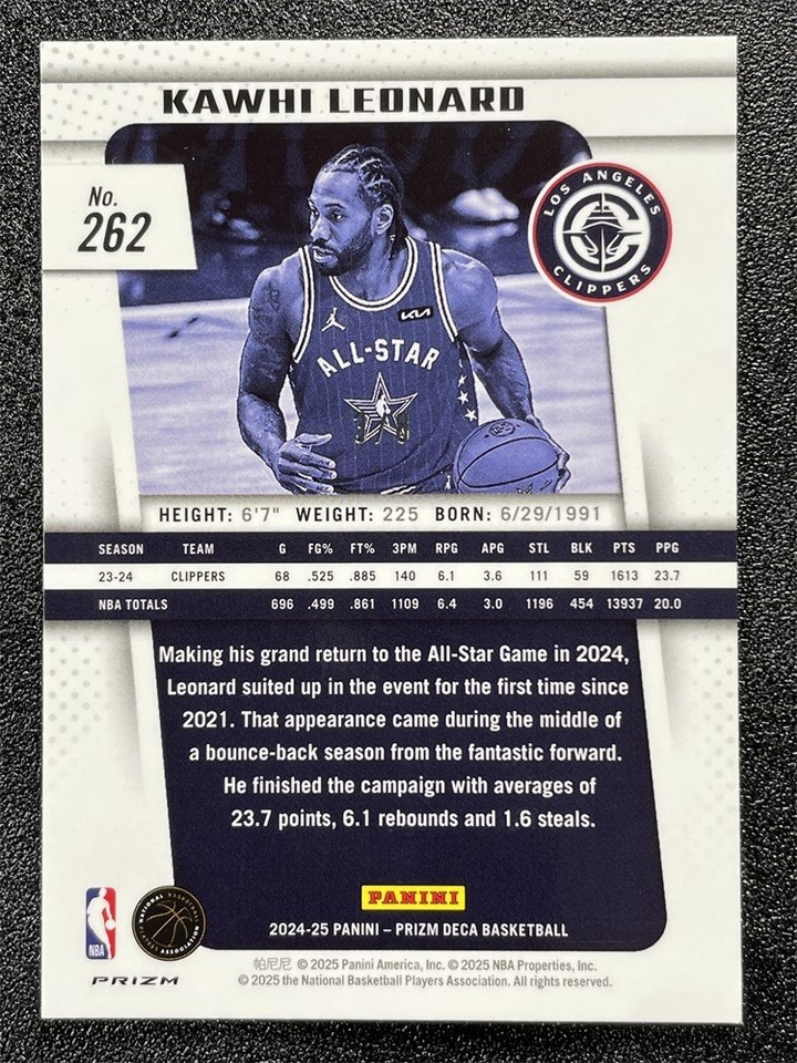 2024-25 Panini Prizm Deca Kawhi Leonard #262 All-Star Black Gold Shimmer /8 | eBay