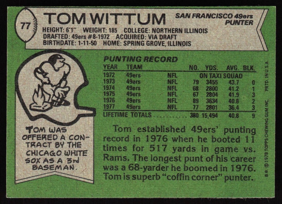 1978 Topps #77 Tom Wittum | eBay