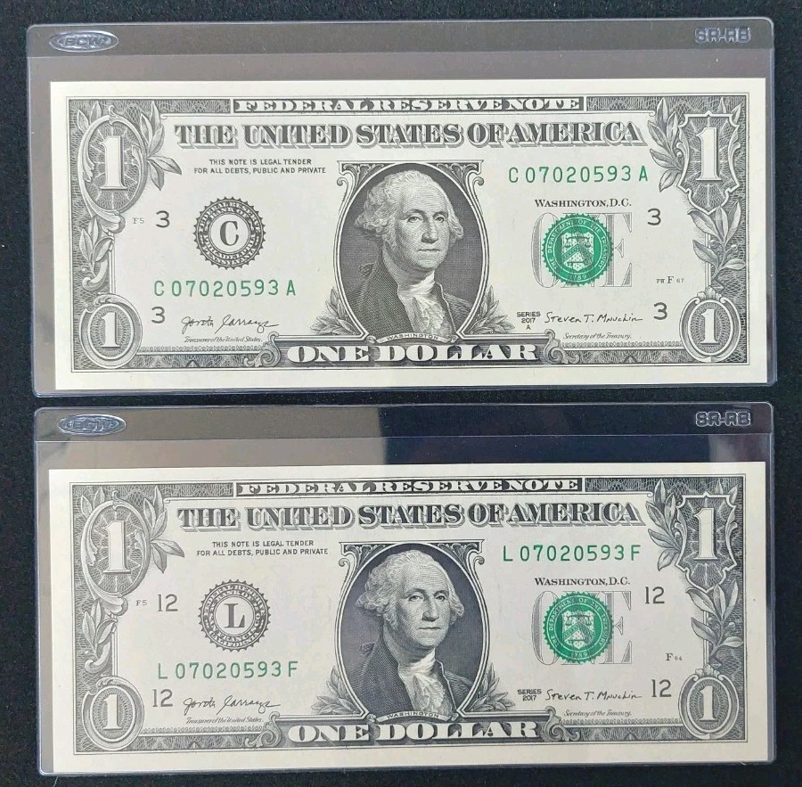 Same Matching Serial Number $1 Bill. Duplicate Serial Number. Unique ...