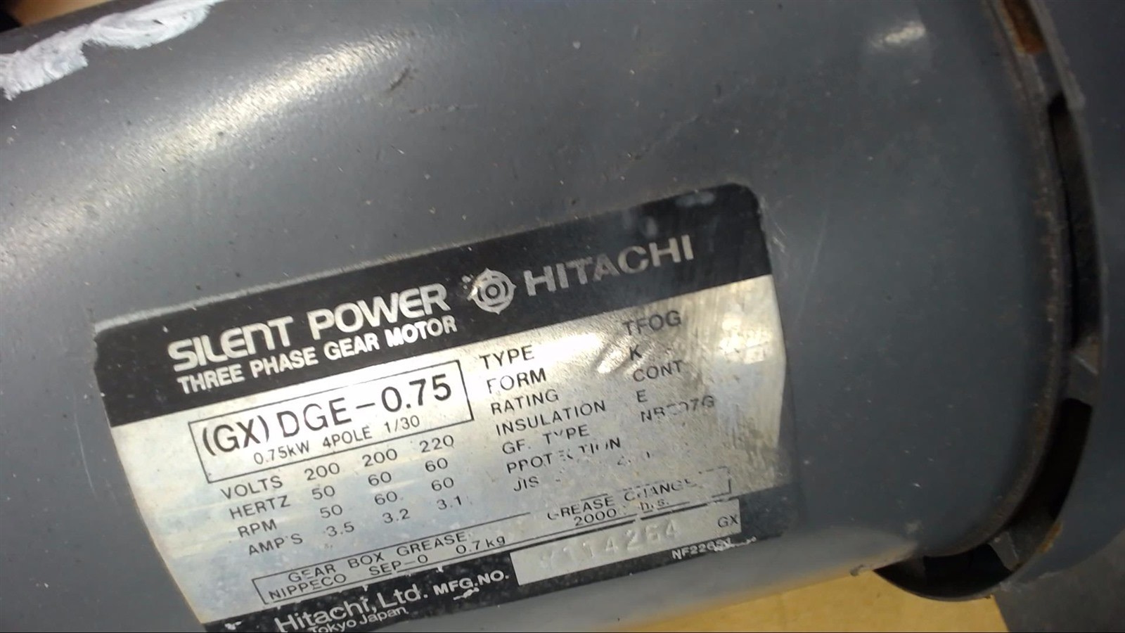 Hitachi Gx Dge-0.75, 0.75 Kw 4 Pole Gear Motor, 200/220 Volts, 3 Phase ...