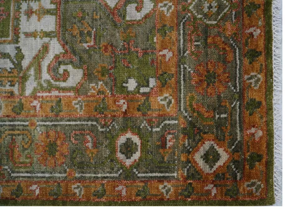 Handmade Traditional Heriz-Serapi 8x10 ft. Green/Rust Rug ...