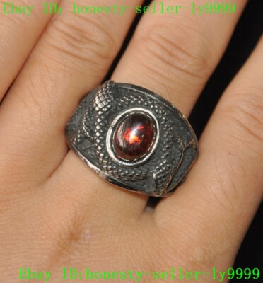 Old Chinese Ancient Tibetan silver Inlay red gem snake exorcism amulet ...