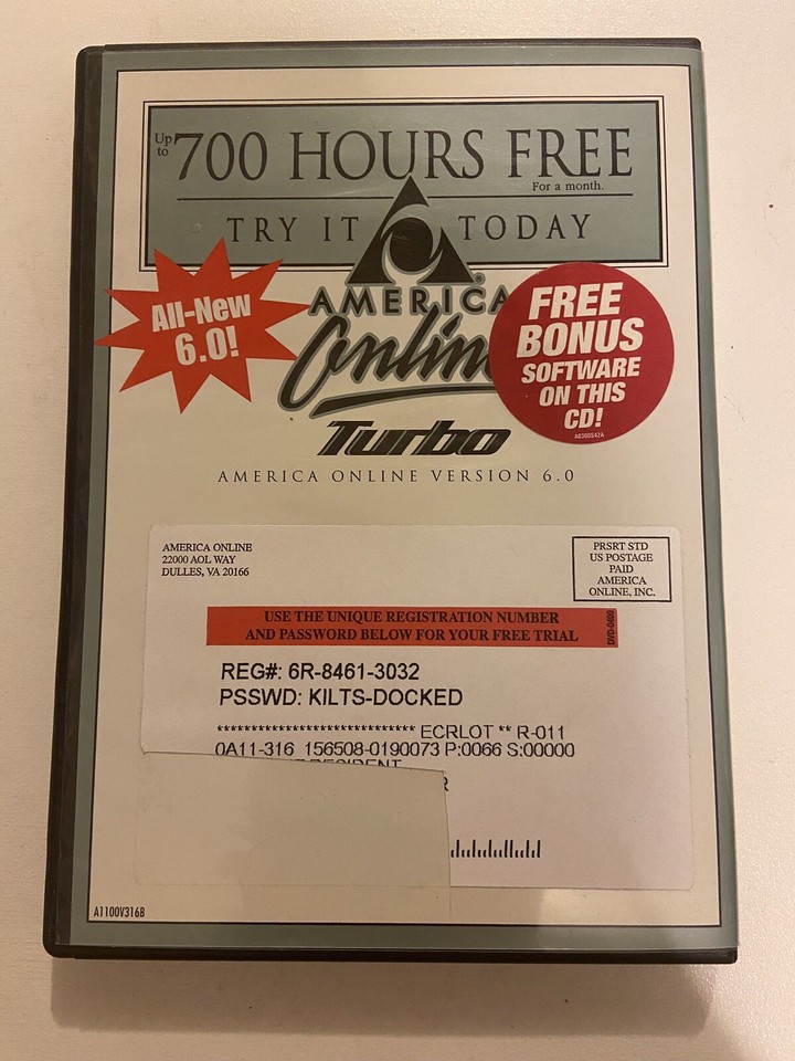 Vintage AOL CD America Online 700 Free Hours Version 6.0 | eBay