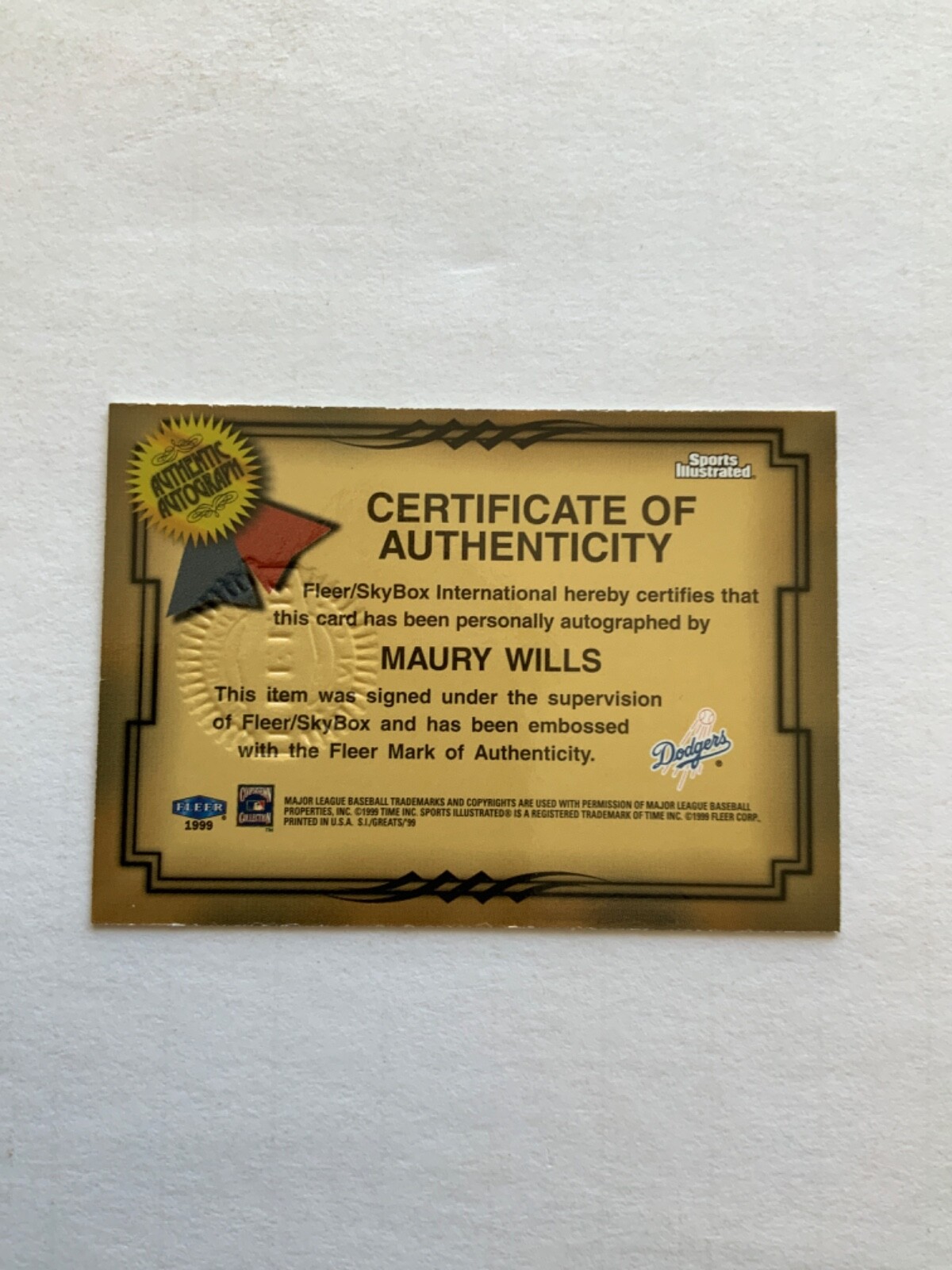 Maury Wills - Autographed 1999 Fleer Sports Illustrated Card Auto ...