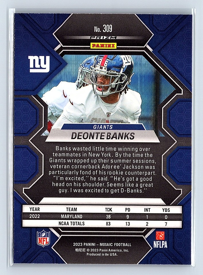 2023 Panini Mosaic Deonte Banks Green Mosaic #309 Rookie (RC) - New ...