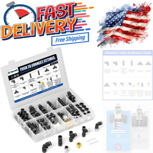 Push to Connect Fittings Assortment Kit 66 pcs for Nylon PU Tube ...
