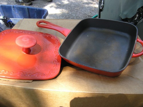 Technique 8" Square Cast Iron Fry Pan Skillet & Lid Deep Red Enameled ...
