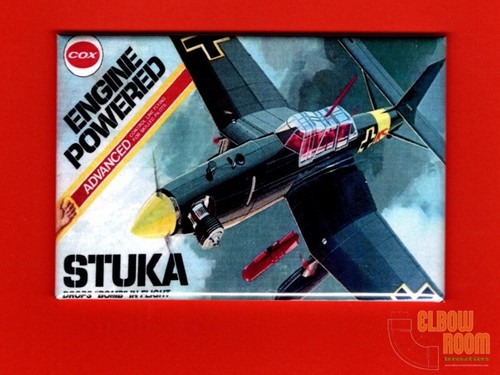 Cox Stuka vintage package art 2x3" fridge magnet .049 gas plane control ...