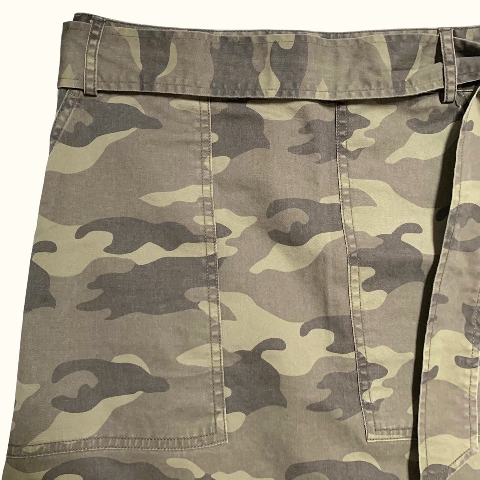 Banana Republic Camo Camouflage Skirt Tie Belt Cargo Pockets Army Green ...