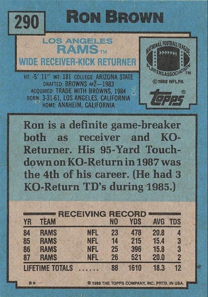 1988 Topps Ron Brown Los Angeles Rams #290 | eBay
