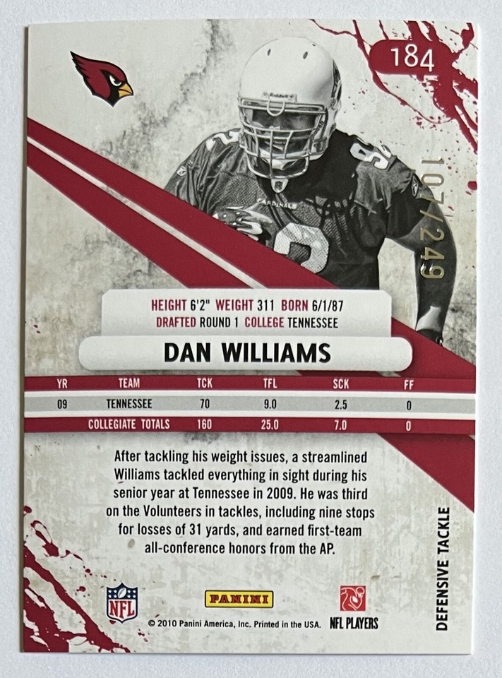 Dan Williams 2010 Rookies and Stars Longevity Parallel Silver #184 /249 ...