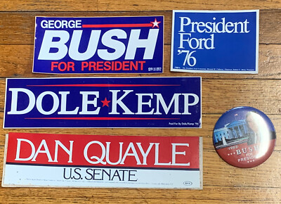 Lot 5 Presidential Campaign Bumper Stickers Button BUSH Ford DOLE Kemp ...