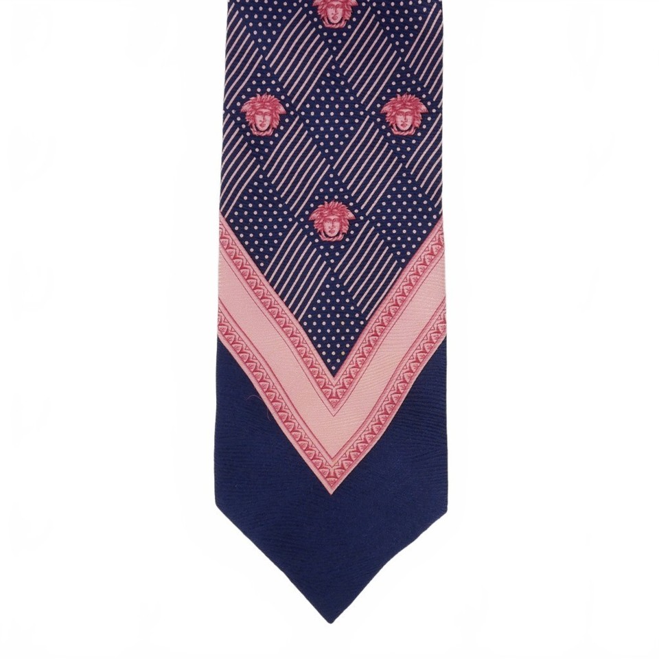 USED Tie Versace Versace VERSACE All-over Pattern Tie Flower Silk Navy ...