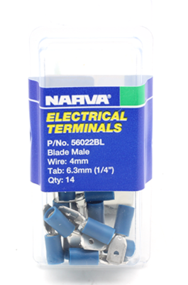 2x Narva ELECTRICAL TERMINAL MALE BLADE CONNECTORS 14Pcs Blue- 3mm Or ...