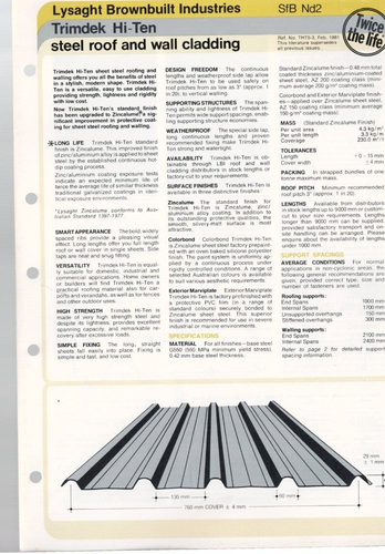 STEEL MEMORABILIA , LYSAGHT BROWNBUILT INDUSTRIES ,TRIMDEK HI-TEN ...