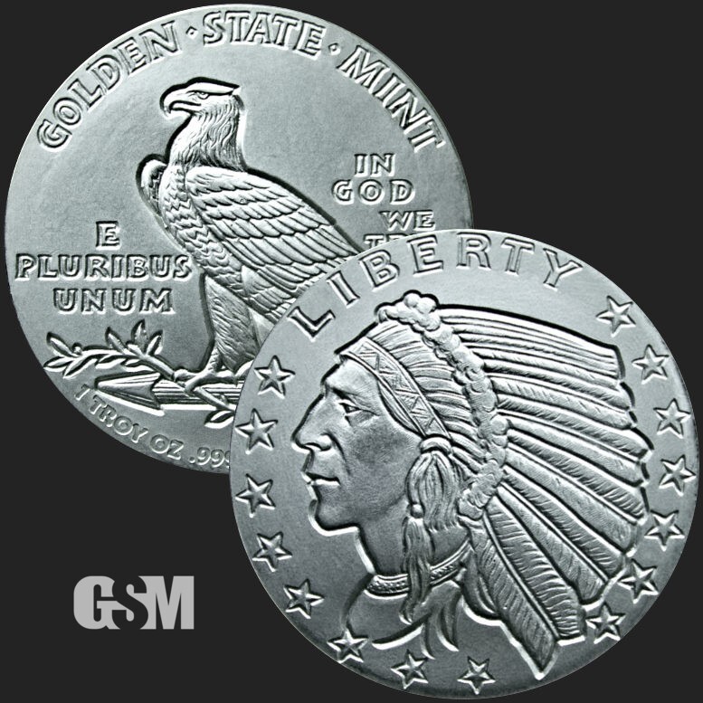 LOT OF 5 X 1 oz. 999 Fine Silver Rounds - Incuse Indian Design ...