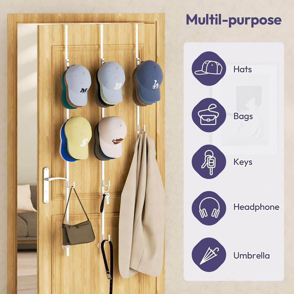 over Door Hat Organizer - 3 Packs Metal Hanging Hat Rack with 12 Hooks ...