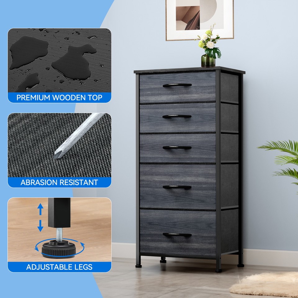 Beuloke 5 Drawers Dresser Vertical Fabric Storage Tower Organizer for ...