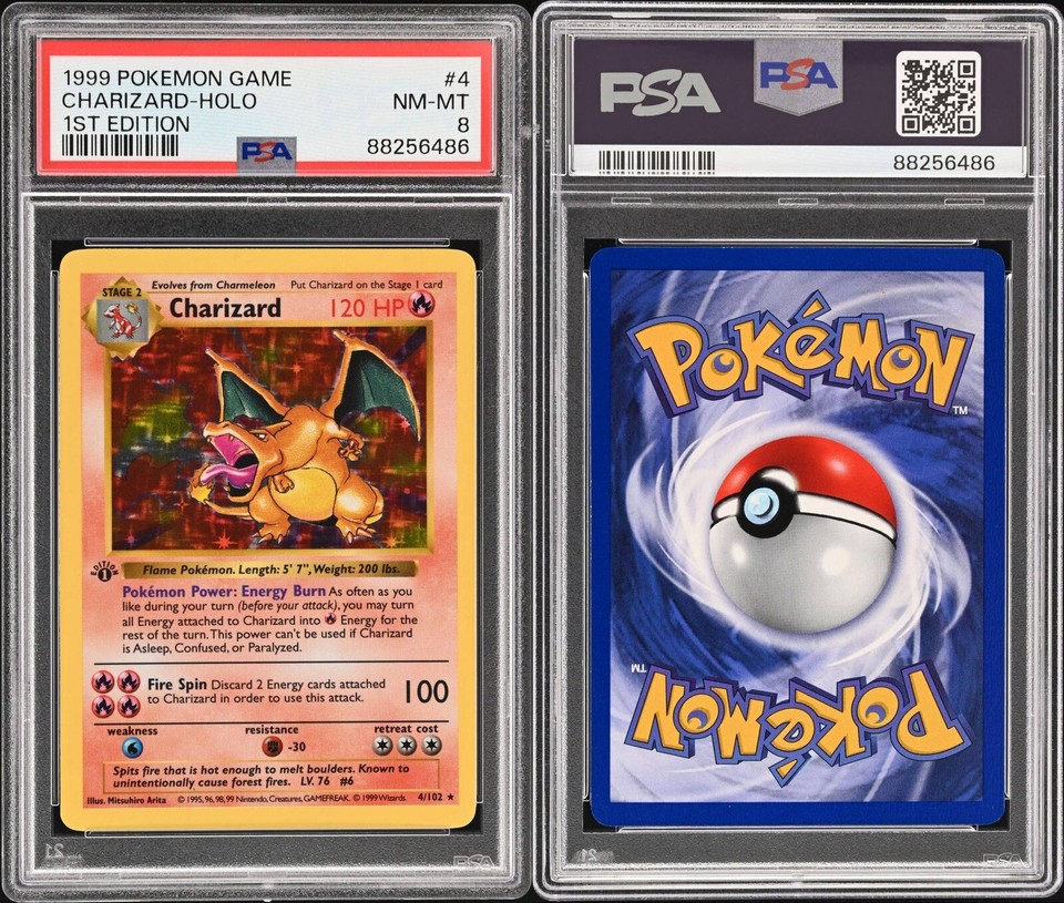 PSA 8 CHARIZARD 1999 POKEMON 1ST EDITION THICK STAMP SHADOWLESS #4 HOLO ...