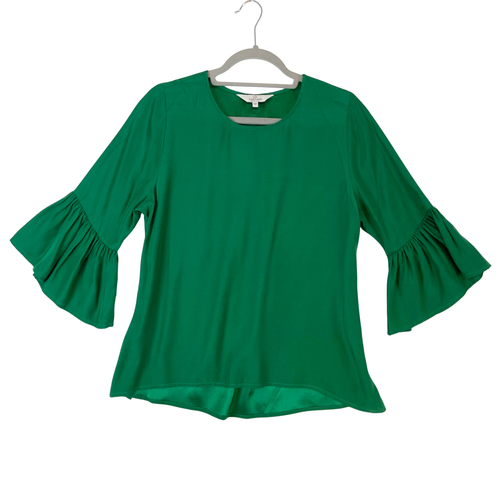 La Roque Silk Top Women's SP Bell Sleeves Satin Green Jewel Tone Party ...