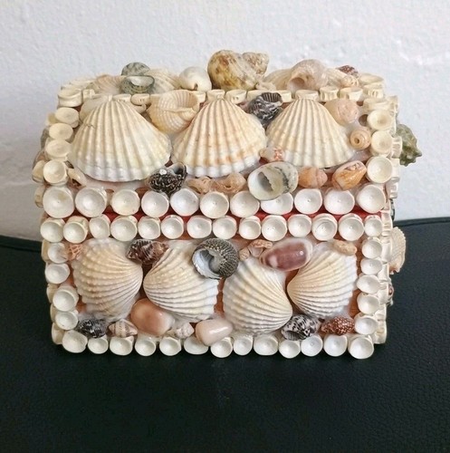 Vintage Seashell Jewelry Trinket Box Nautical Ocean Sea Shell Rectangle ...