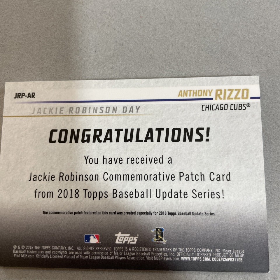 2018 Topps Update Series - Jackie Robinson Day Patch Anthony Rizzo #JRP ...