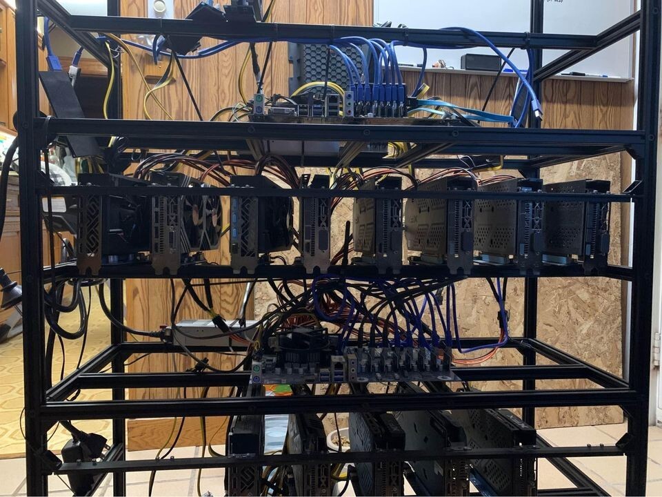 Crypto Mining Rig with spare parts: GPU, breakout, risers, motherboard ...