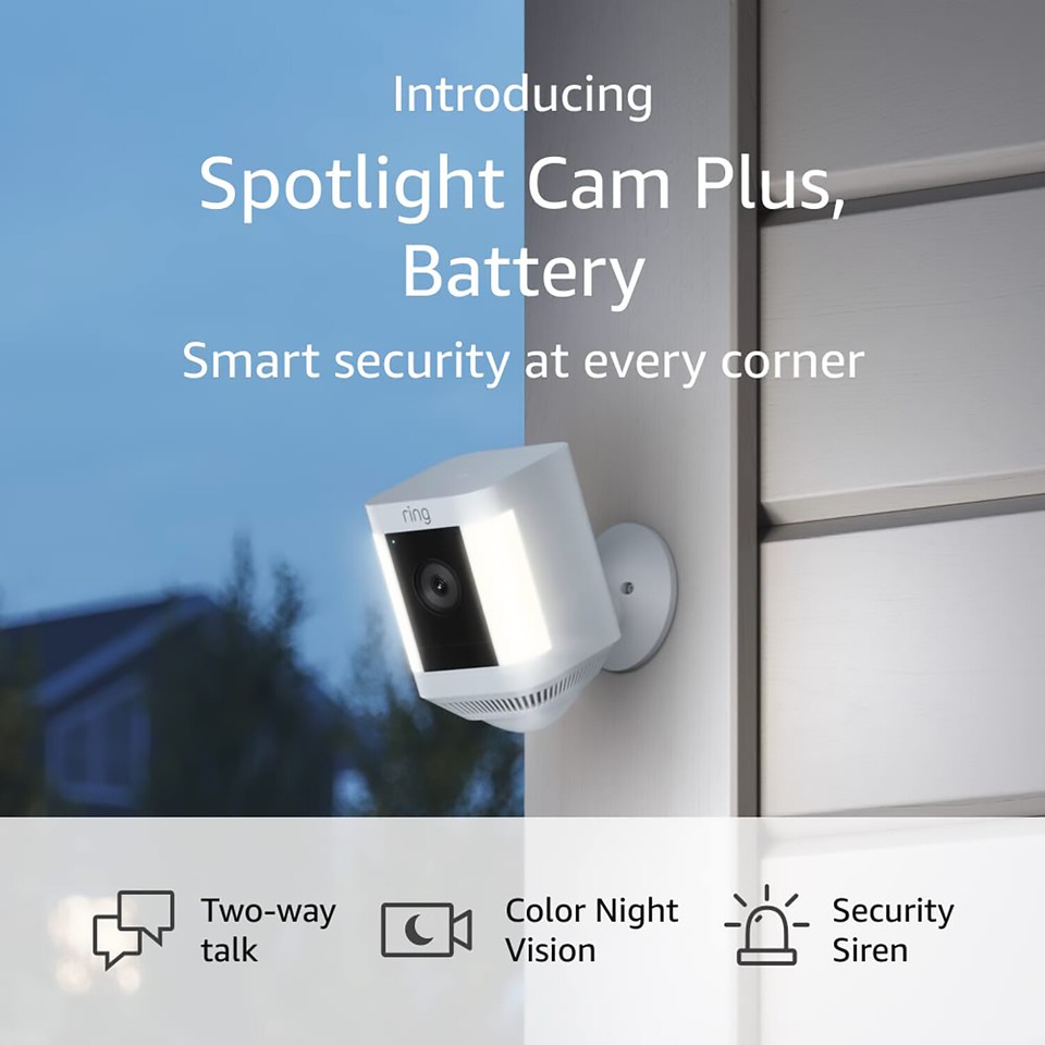 Ring Spotlight Cam Plus Outdoor/Indoor Wireless 1080p Battery Security ...