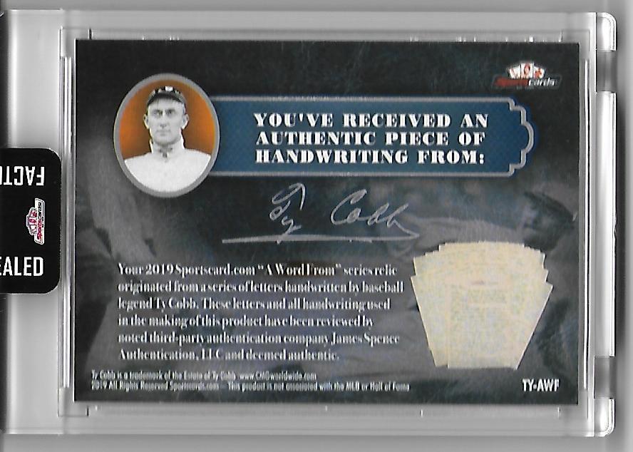 A Word From TY COBB Autograph Authentic Handwriting JSA Auto Card SP ...