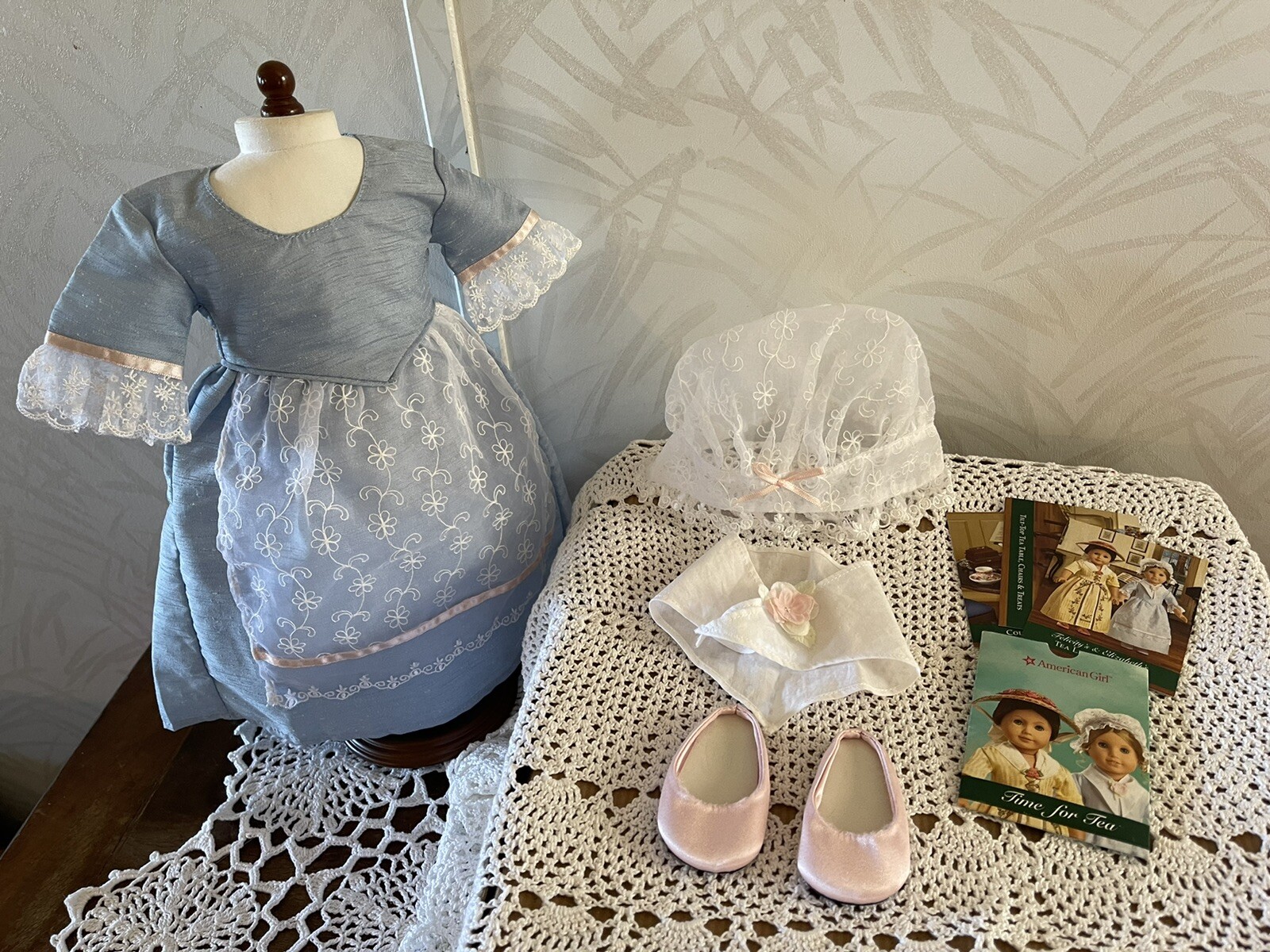 American Girl Doll ELIZABETH Tea Lesson Gown Outfit - Complete + Cards ...