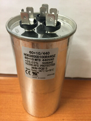 Round Capacitor 60 + 10 MFD Multi Purpose 370 or 440 Vac BTR6010440 (2 ...