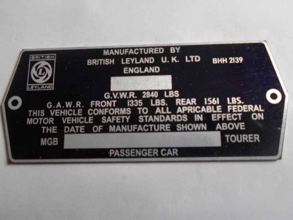 ID Plate MG B MGB British Leyland Type Plate S34 S64 | eBay