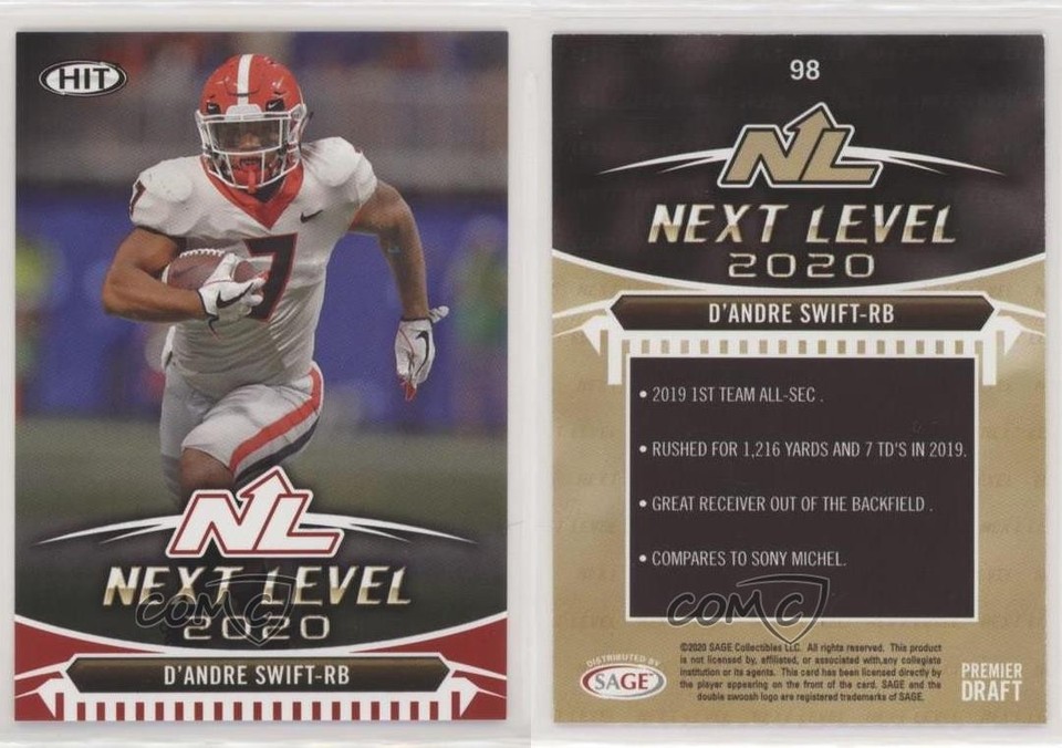 2020 Sage Hit Next Level Red D'Andre Swift #98 Rookie RC 1fj6 | eBay UK