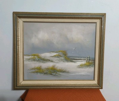 Vintage C. Melton Seascape Oil Painting On Canvas Framed 25” X 21 1/4 ...
