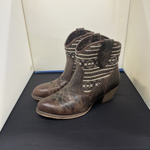 ARIAT Western Ankle Boots Women’s 8.5 B Meadow Brown Leather Aztec ...
