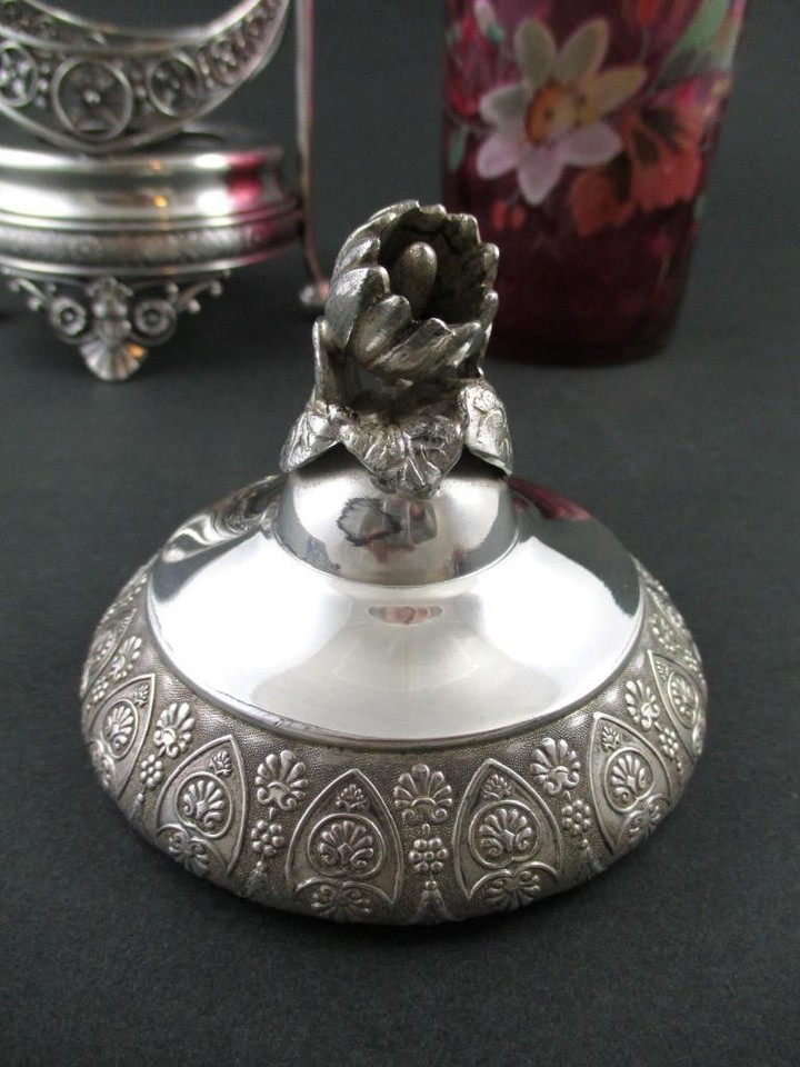 TUFTS #2366 - POND LILY Finial, CRANBERRY Enamel Jar - antique PICKLE ...