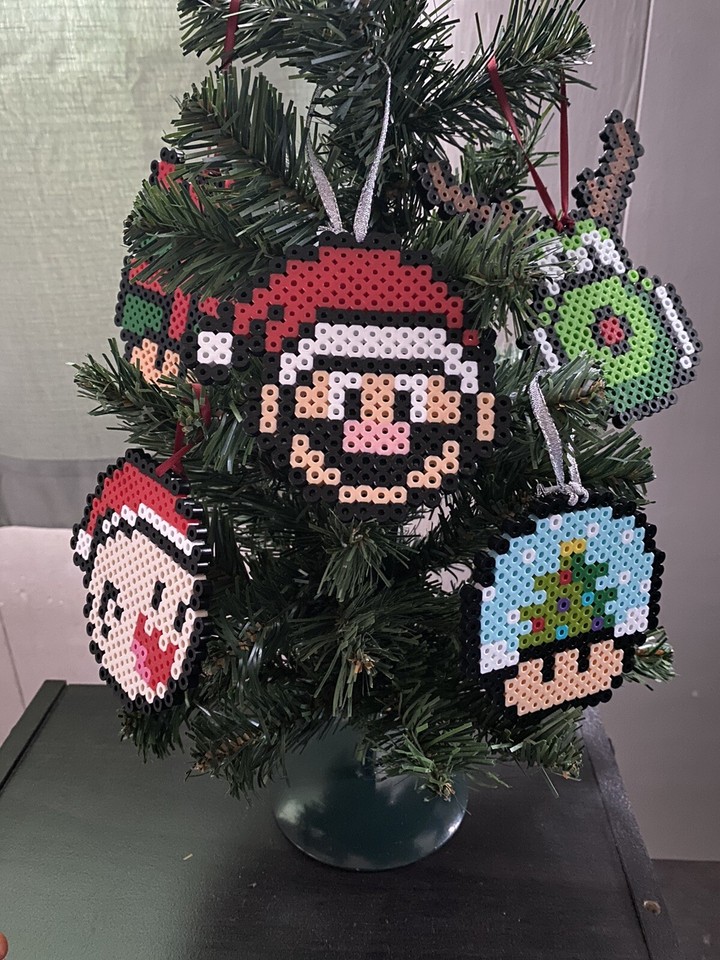 Mario Themed Perler Bead Ornament Handmade Christmas Decor - Snow globe ...