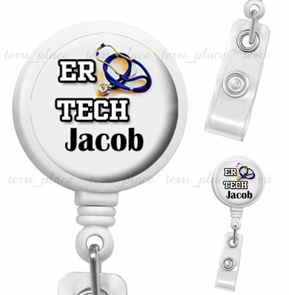 Custom Name ER Tech Clip On Id Badge Reel Retractable Medical Work Id ...