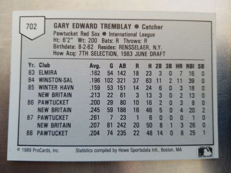 1989 PROCARDS BASEBALL CARD GARY TREMBLAY #702 | eBay