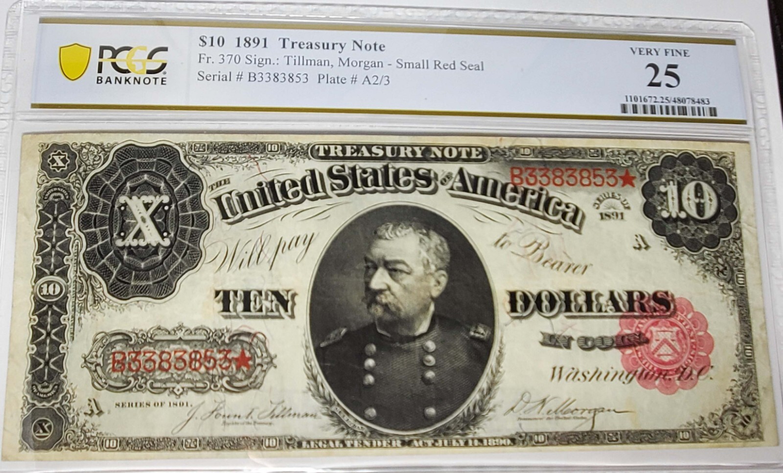 PCGS Graded FR 370 VF 25 1891 $10 US Treasury Note Tillman Morgan | eBay