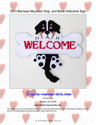 Bernese Mountain Dog and Bone Welcome Sign- Plastic Canvas Pattern or ...