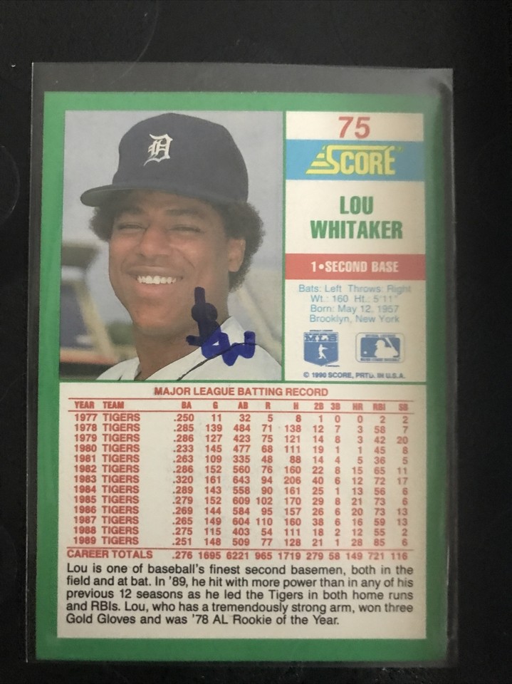 1990 Score #75 Lou Whitaker Signed Autograph Detroit Tigers | eBay
