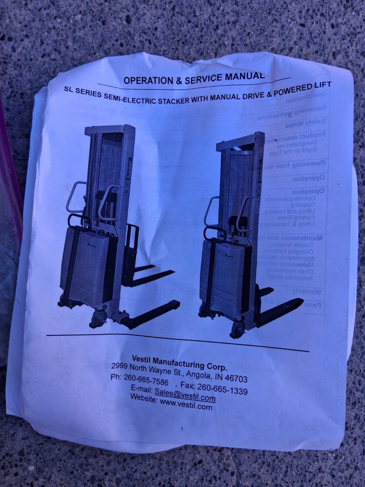 USED VESTIL SEMI-ELECTRIC STRADDLE STACKER PALLET JACK FORK LIFT SL-63 ...