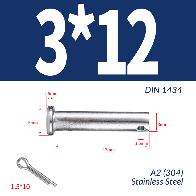 3MM 4MM 5MM 6MM - 20MM Clevis Pin 304 Stainless Steel A2 Hinge Pin ...