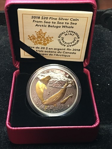 2018 Canada, RCM: From Sea to Sea; Beluga Whale $20 Coin 99.99 Ag 1oz ...