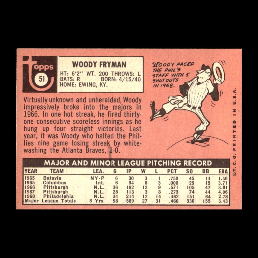 Woody Fryman 1969 Topps Philadelphia Phillies #51 Nice 2 | eBay