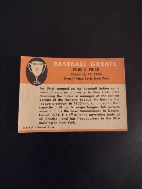 1961 Fleer Baseball Greats - #29 Ford Frick for sale online | eBay