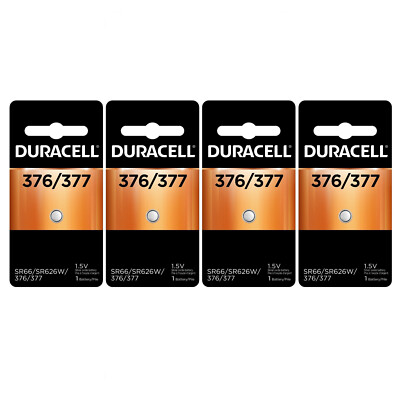 4 x 376 Duracell Button Cell Batteries (377, 376, AG4, SR6265W, SR66 ...