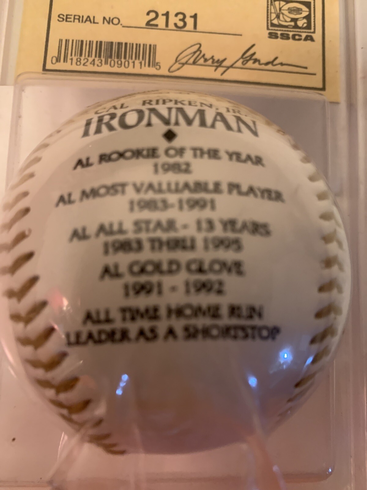 Cal Ripken Jr Ironman Commemorative Baseball New Certificate Of ...