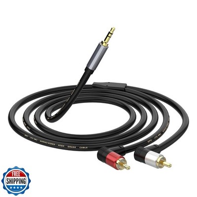 3.5mm to RCA Cable 3.3FT, 90 Degree Right Angle 2RCA Male to 3.5mm TRS ...
